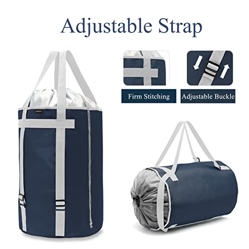 Laundry Basket Laundry Hamper Dirty Clothes Hamper Collapsible Foldable Laundry Bin Bag Backpack with Handles and Lid Large Tall Water-Proof Polyester Sturdy Durable Dark Blue