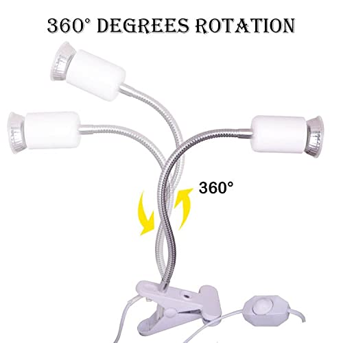 Reptile Heat Lamp, UVB Bulb, UVB Reptile Light Fixture, UVA UVB Reptile Light, Aquatic Turtle Heating Lamp, Turtle Aquarium Tank Heating Lamps Holder & Switch with 4 Heat Bulbs-White