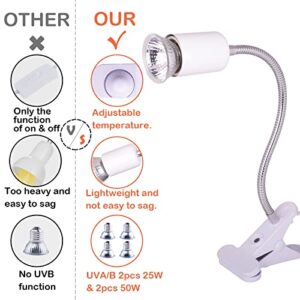 Reptile Heat Lamp, UVB Bulb, UVB Reptile Light Fixture, UVA UVB Reptile Light, Aquatic Turtle Heating Lamp, Turtle Aquarium Tank Heating Lamps Holder & Switch with 4 Heat Bulbs-White