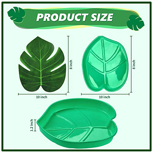 Palm Leaf Snack Tray Hawaii Style Reusable Food Tray with Tropical Imitation Green Plant Leaves, Cookies Chips, Candy Dip, for Jungle Island Luau Party Theme Decorations Birthdays 12 Sets,8.3 x 7 Inch