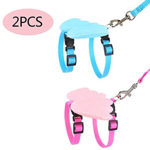 Filhome 2 Pack Adjustable Rabbit Bunny Harness and Leash Set with Wings, Vest Harness for Rabbit Ferret Bunny Kitten Guinea Pig Walking(XS/Blue and Pink)