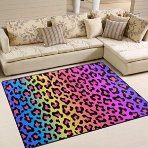 alaza home decoration neon rainbow colored leopard large rug floor carpet yoga mat, modern area rug for children kid playroom bedroom, 5' x 7'