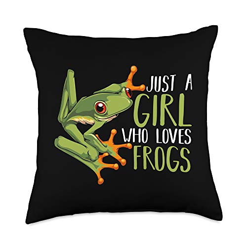 Best Gift Ideas Frog Animal Lover Just a Girl Who Loves Frogs Aquarium Amphibians Animal Lover Throw Pillow, 18x18, Multicolor