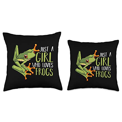 Best Gift Ideas Frog Animal Lover Just a Girl Who Loves Frogs Aquarium Amphibians Animal Lover Throw Pillow, 18x18, Multicolor