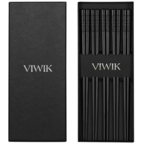 viwik 5 pairs fiberglass premium chopsticks reusable classic japanese korean chopsticks easy to use lightweight chopsticks dishwasher safe matte anti-slip gift sets with box, 9.6 inch