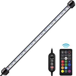 nicrew submersible rgb aquarium light, underwater fish tank light with timer function, multicolor led light with remote controller, 15 inches