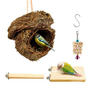 hummingbird bird nest, handwoven straw grass hanging bird hut grass woven parakeet breeding cave cozy resting place sparrow house for cockatiel parrots parakeet conures finch (h02)