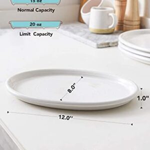 LE TAUCI Ceramic Serving Platter, Serving Dishes for Entertaining, Sandwich Trays for Serving Food, Dessert Taco Sushi Appetizer Serving Trays for Party, 12 Inch Oval Dinner Plates, Set of 4, White