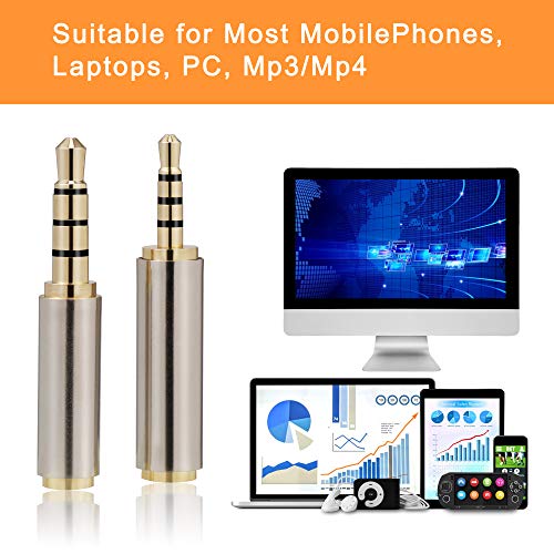 MIUONO 2.5mm to 3.5mm Adapter and 3.5mm to 2.5mm Adapter, Gold Plated Jack Stereo Full Metal Connector Converter for Smartphones, Headphone, Mic, Tablets Support MIC Function