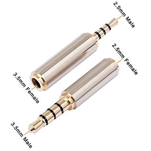 MIUONO 2.5mm to 3.5mm Adapter and 3.5mm to 2.5mm Adapter, Gold Plated Jack Stereo Full Metal Connector Converter for Smartphones, Headphone, Mic, Tablets Support MIC Function