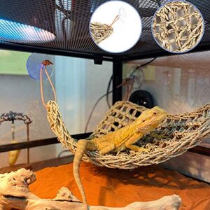 kathson Bearded Dragon Hammock Reptile Plant Hanging Terrarium Boston Plant Jungle Climber Vines Flexible Leaves Lizards Habitat Decor Accessories Coconut Hide for Chameleon Gecko Snakes 5PCS