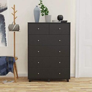 cozy castle 6-drawer dresser, wood black dresser, chest of drawers for bedroom, vertical dresser, 2 small drawers and 4 large drawers sufficient for bedroom storage, black