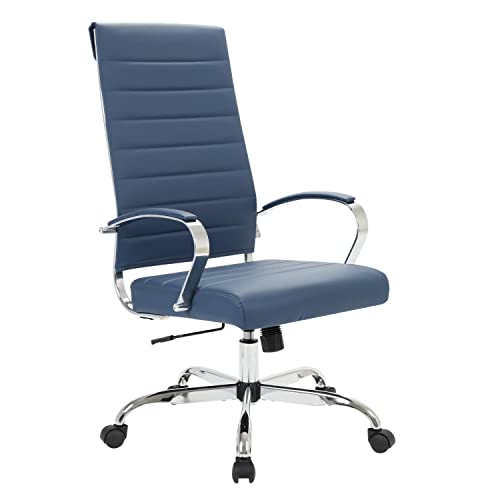 LeisureMod Benmar Modern High-Back Adjustable Swivel Leather Office Chair, Navy Blue