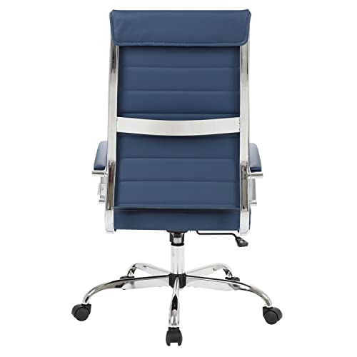 LeisureMod Benmar Modern High-Back Adjustable Swivel Leather Office Chair, Navy Blue