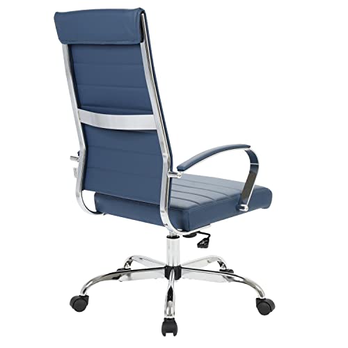 LeisureMod Benmar Modern High-Back Adjustable Swivel Leather Office Chair, Navy Blue