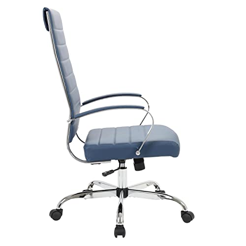 LeisureMod Benmar Modern High-Back Adjustable Swivel Leather Office Chair, Navy Blue