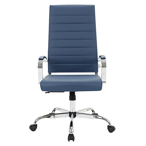 LeisureMod Benmar Modern High-Back Adjustable Swivel Leather Office Chair, Navy Blue