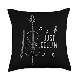 music gift idea cellist cello just cellin funny cellist gift idea musician cello throw pillow, 18x18, multicolor