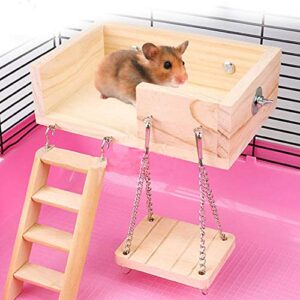 kathson Dwarf Hamster Wood Platform with Ladder Swing Climbing Toys Rat Playground Set Hamster Crawling Cage Accessories for Gerbil Dwarf Rat 5PCS