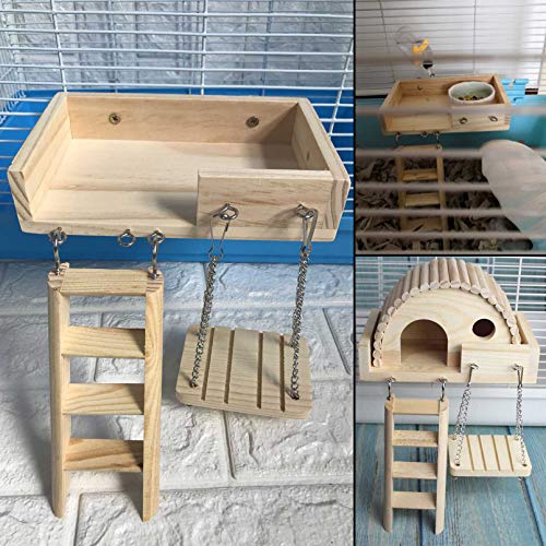 kathson Dwarf Hamster Wood Platform with Ladder Swing Climbing Toys Rat Playground Set Hamster Crawling Cage Accessories for Gerbil Dwarf Rat 5PCS