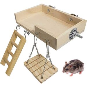 kathson Dwarf Hamster Wood Platform with Ladder Swing Climbing Toys Rat Playground Set Hamster Crawling Cage Accessories for Gerbil Dwarf Rat 5PCS