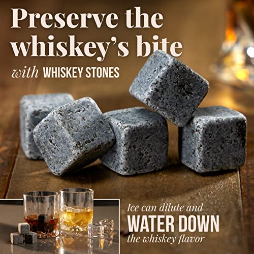 Mixology & Craft Whiskey Stones Gift Set for Men - 2 Glasses, 8 Chilling Rocks & Wooden Box - Whiskey Glass Gift Sets - Jameson Brown