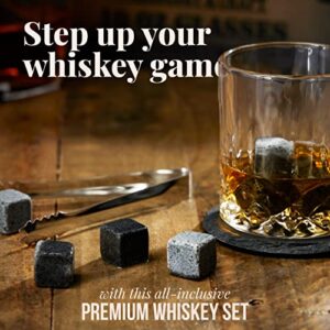 Mixology & Craft Whiskey Stones Gift Set for Men - 2 Glasses, 8 Chilling Rocks & Wooden Box - Whiskey Glass Gift Sets - Jameson Brown