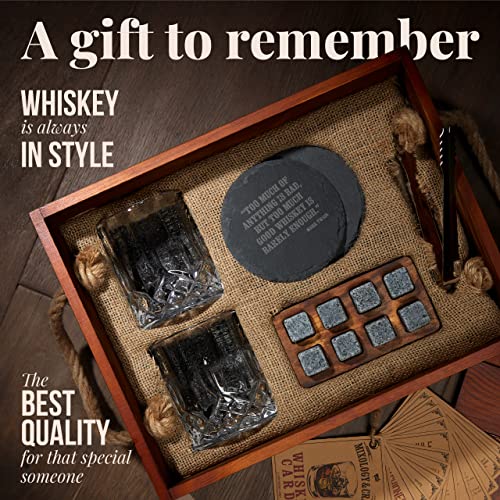 Mixology & Craft Whiskey Stones Gift Set for Men - 2 Glasses, 8 Chilling Rocks & Wooden Box - Whiskey Glass Gift Sets - Jameson Brown