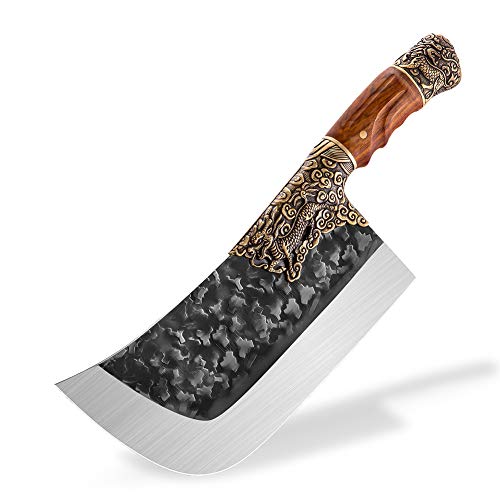 Purple Dragon Meat Cleaver Knife Heavy Duty Butcher Knife Hand Forged Professional Bone Chopper outdoor Knife High Carbon Steel Sharp for Home or Restaurant with Gift Box