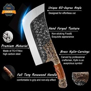 Purple Dragon Meat Cleaver Knife Heavy Duty Butcher Knife Hand Forged Professional Bone Chopper outdoor Knife High Carbon Steel Sharp for Home or Restaurant with Gift Box