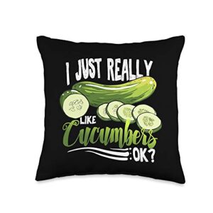 gifts for cucumber lovers i just really like cucumbers throw pillow, 16x16, multicolor