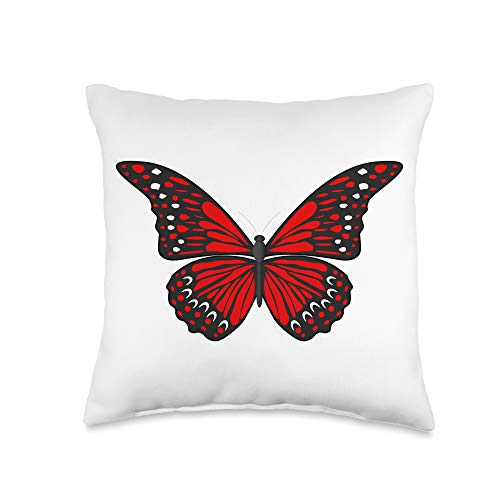 Red Butterfly White Background Throw Pillow, 16x16, Multicolor