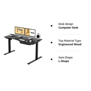 FLEXISPOT EF1L Essential 55 in L Shaped Adjustable Height Desk Corner Desk Electric Standing Desk Adjustable Height with Memory Controller with Splice Board Game Desk (Black Frame + Black Desktop)