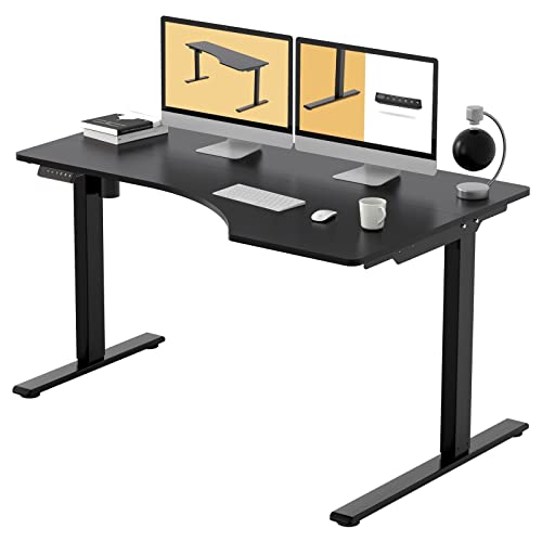 FLEXISPOT EF1L Essential 55 in L Shaped Adjustable Height Desk Corner Desk Electric Standing Desk Adjustable Height with Memory Controller with Splice Board Game Desk (Black Frame + Black Desktop)