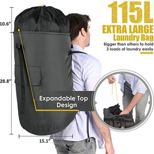 Laundry Backpack Bag, 115L Extra Large Laundry Bag with straps, Heavy Duty Laundry Bag Backpack, Portable Backpack laundry bag for College Dorm, Apartment, Laundromat, College Laundry Bag for students