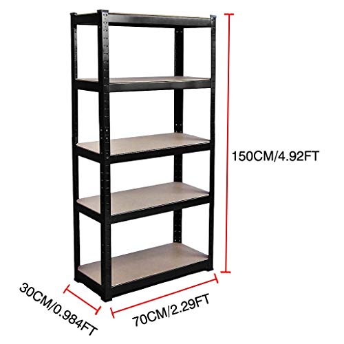 Autofather Shelving Unit for Garage and Sheds 5 Tier Metal Racking Shelf Unit Storage Shelves Unit Heavy Duty Strong Industrial Tall Large Black 70cm x 30cm x 150cm