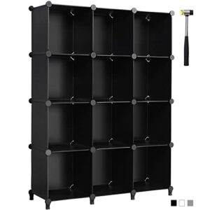 anwbroad cube storage organizer 12-cube diy closet storage cabinet book shelf kids organizers and storage for bedroom closet organizer cubby shelving plastic office living room black ulcs012b