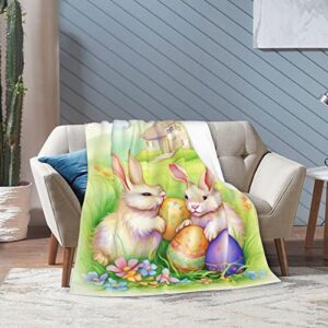 Ouqiuwa Vintage Easter Bunnies Eggs Soft Throw Blanket Soft Lightweight Durable Flannel Fleece Blanket 50"X40" for Bed Sofa Couch Camping Travel