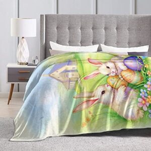 Ouqiuwa Vintage Easter Bunnies Eggs Soft Throw Blanket Soft Lightweight Durable Flannel Fleece Blanket 50"X40" for Bed Sofa Couch Camping Travel