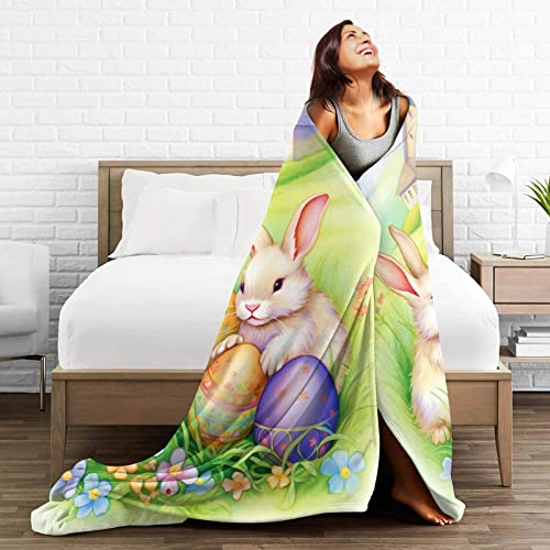 Ouqiuwa Vintage Easter Bunnies Eggs Soft Throw Blanket Soft Lightweight Durable Flannel Fleece Blanket 50"X40" for Bed Sofa Couch Camping Travel