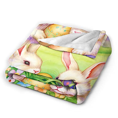 Ouqiuwa Vintage Easter Bunnies Eggs Soft Throw Blanket Soft Lightweight Durable Flannel Fleece Blanket 50"X40" for Bed Sofa Couch Camping Travel