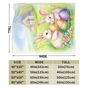 Ouqiuwa Vintage Easter Bunnies Eggs Soft Throw Blanket Soft Lightweight Durable Flannel Fleece Blanket 50"X40" for Bed Sofa Couch Camping Travel