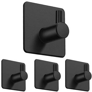 zhhan 4 packs hooks heavy duty wall hooks self adhesive waterproof stainless steel hooks for hanging coat, hat,towel robe hook rack wall mount bathroom and bedroom black