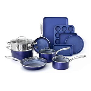 granite stone diamond granite stone, 15 piece cookware and bakeware set, blue