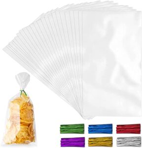 simple craft 200 pack candy treat cellophane bags - 5x11 thick plastic candy bags with ties for goodie bags - clear cellophane treat bags for candy, cookies & pastries (5''x11'')