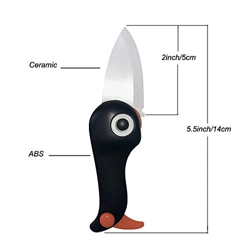 Yummiman Mini Ceramic Pocket Knife Portable Folding Travel Knives Unique Cute Penguin Gifts for Men Women (Black)