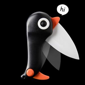 Yummiman Mini Ceramic Pocket Knife Portable Folding Travel Knives Unique Cute Penguin Gifts for Men Women (Black)