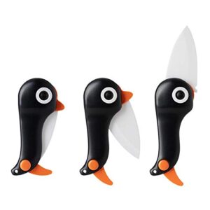 Yummiman Mini Ceramic Pocket Knife Portable Folding Travel Knives Unique Cute Penguin Gifts for Men Women (Black)