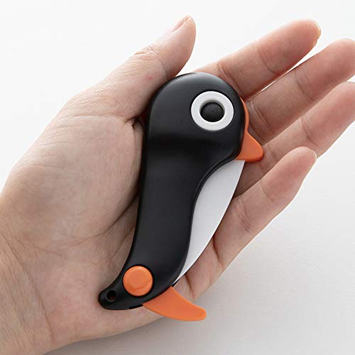 Yummiman Mini Ceramic Pocket Knife Portable Folding Travel Knives Unique Cute Penguin Gifts for Men Women (Black)