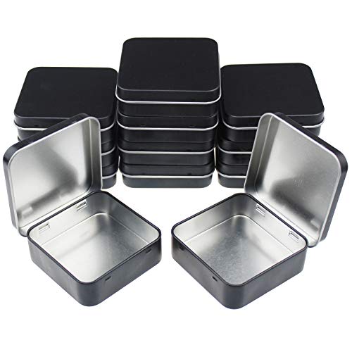 Goodma 12 Pieces Square Metal Empty Tins Home Storage Containers Organizer Mini Box with Hinged Lid, 2.76 x 2.76 x 0.79 inch (Black)